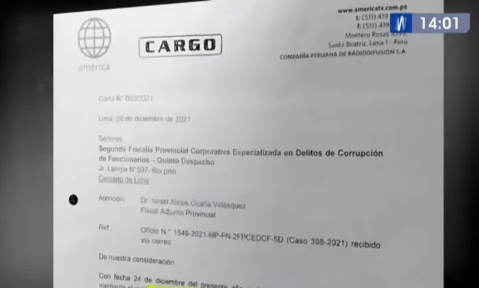 América Televisión entregó video de Sarratea a la Fiscalía