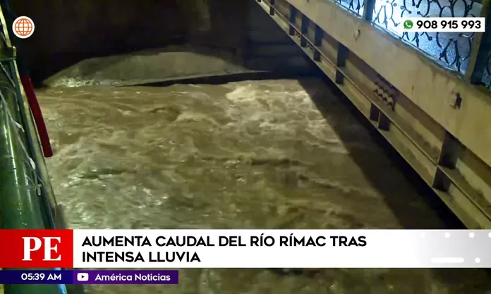 Caudal del río Rímac aumenta tras intensa lluvia
