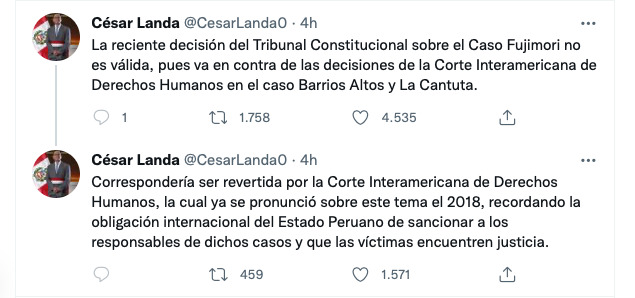 Canciller Landa Sobre Indulto A Fujimori “decisión Del Tc No Es Válida