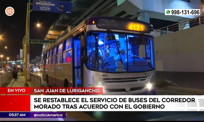 Corredor Morado restablece su servicio de buses