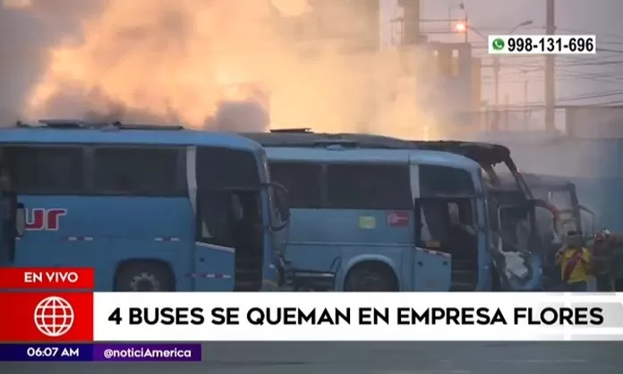 Cuatro buses se queman en empresa de transportes Flores