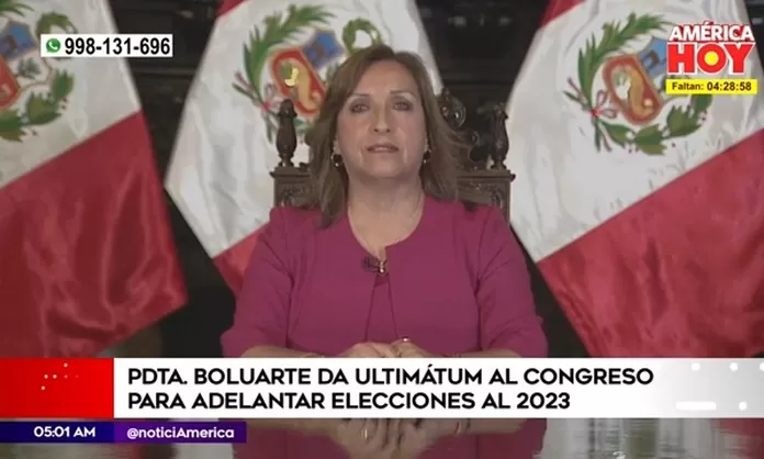 Dina Boluarte dio ultimátum al Congreso para adelantar las elecciones al 2023