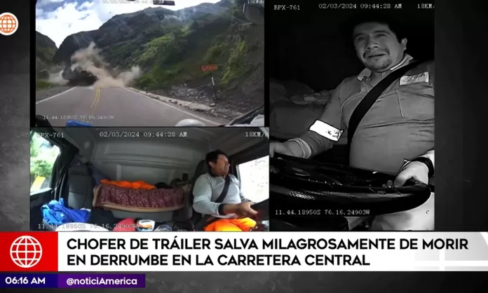 Chofer salva de milagro de derrumbe en la Carretera Central