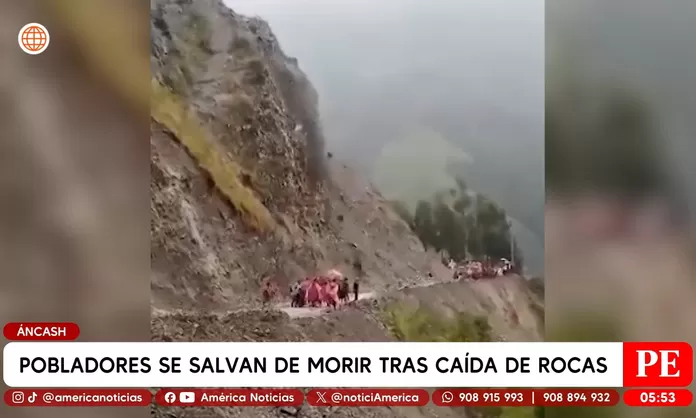 Áncash: Pobladores salvan de morir tras caída de rocas