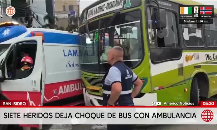 Choque de bus con ambulancia deja heridos en San Isidro