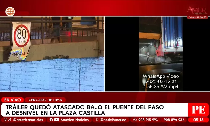 Cercado de Lima: Tráiler quedó atascado en puente