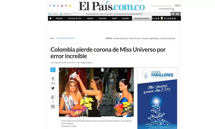 Miss Universo: medios de Colombia así informaron la errónea coronación ...